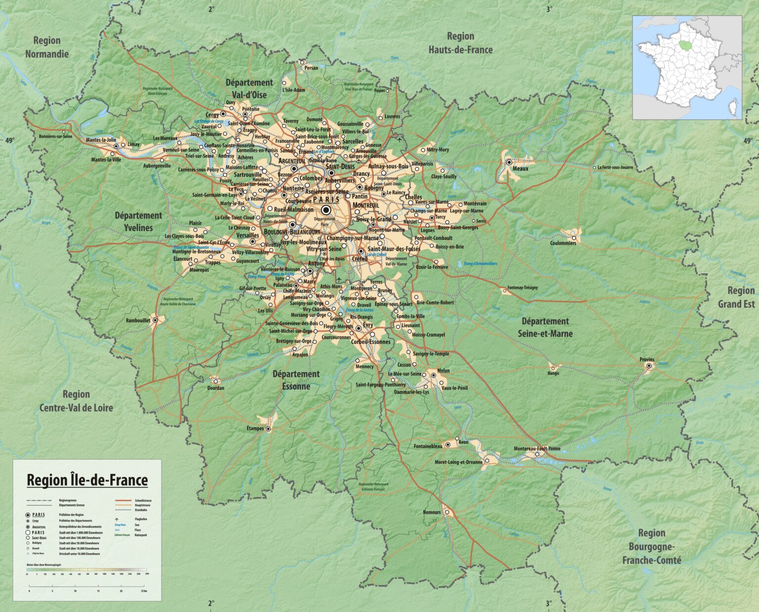 Carte physique de l'Île-de-France