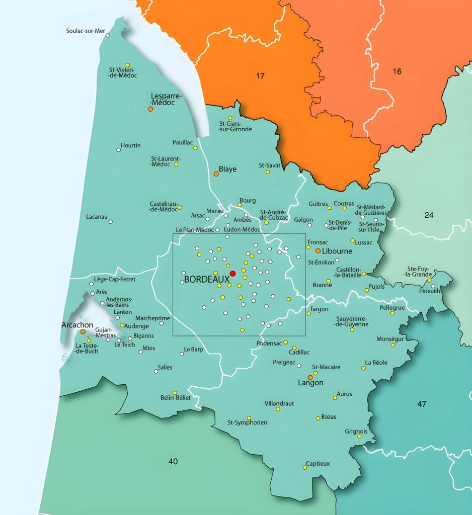 Carte des principales communes de la Gironde