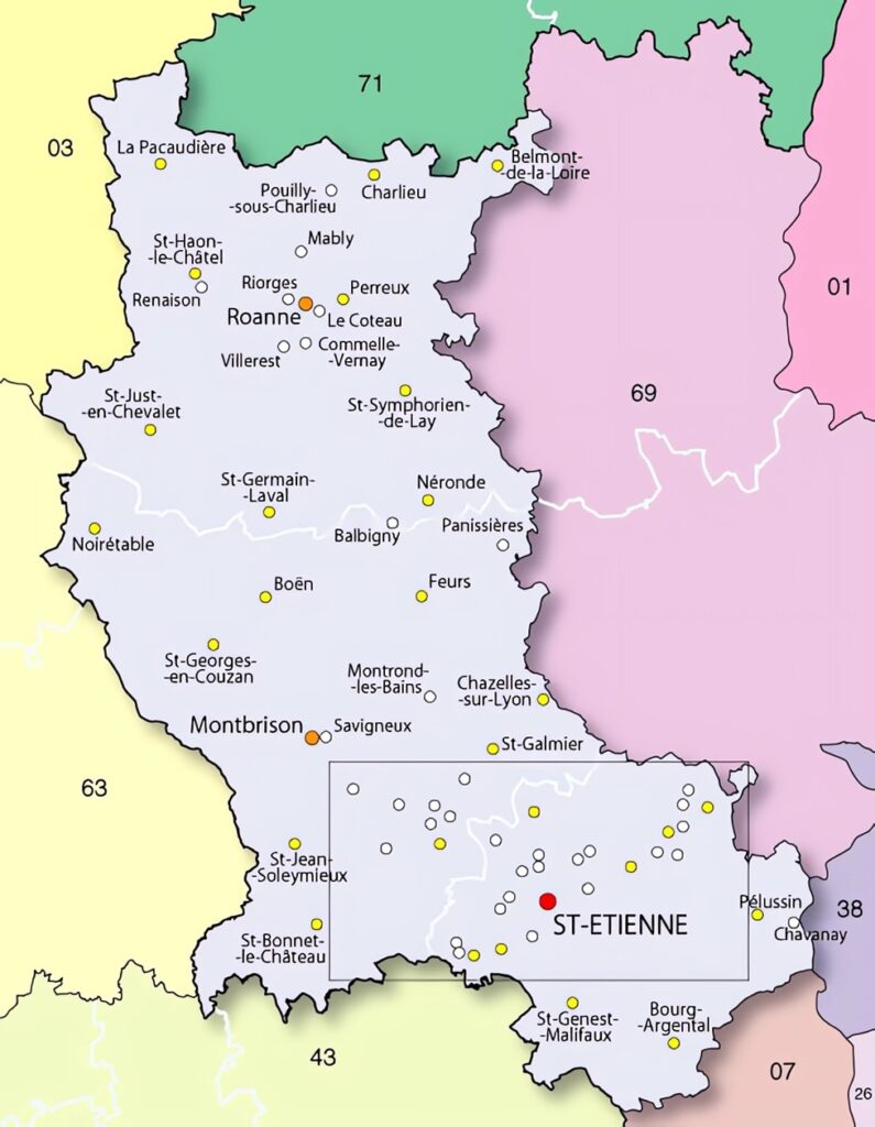 Carte des principales communes de la Loire