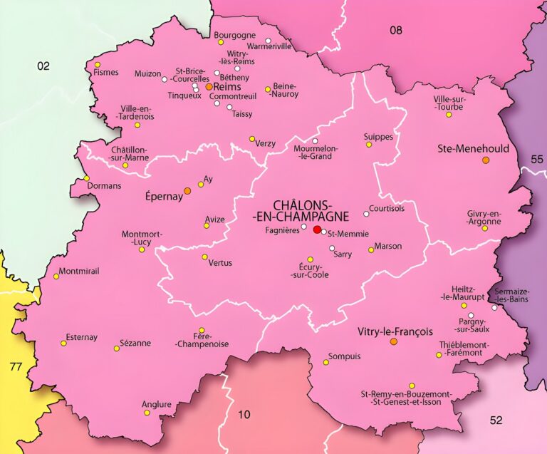 Carte des principales communes de la Marne