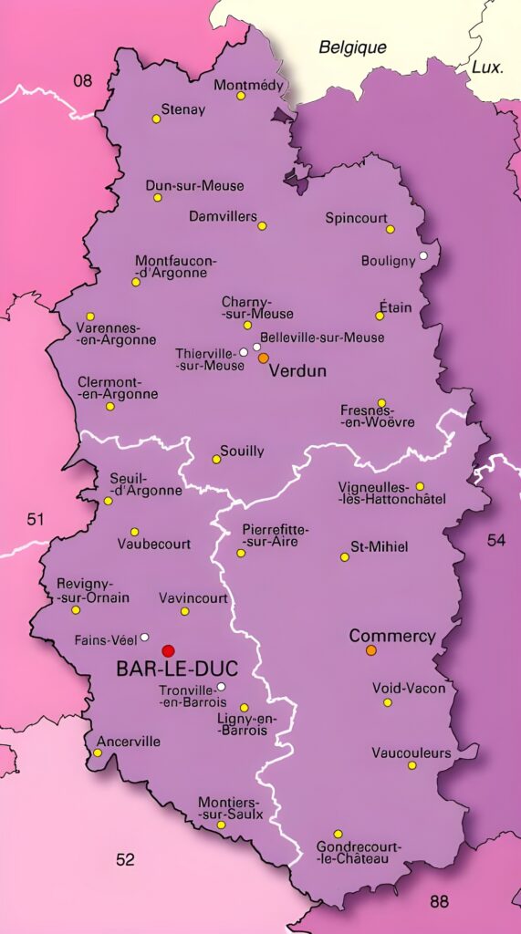 Carte des principales communes de la Meuse