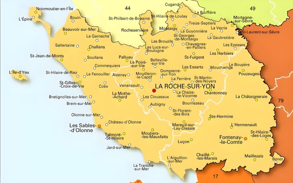 Carte des principales communes de la Vendée