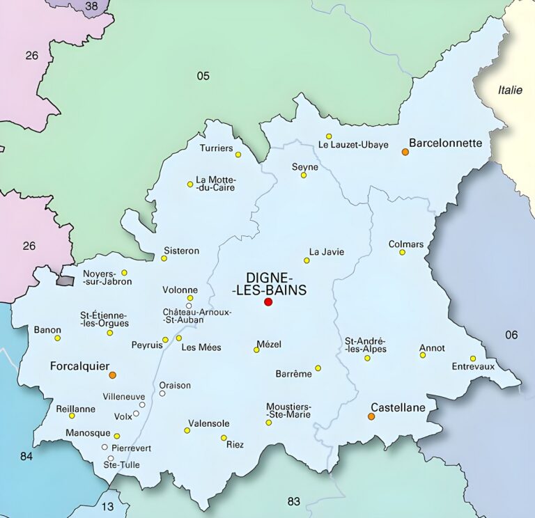 Carte des principales communes des Alpes-de-Haute-Provence