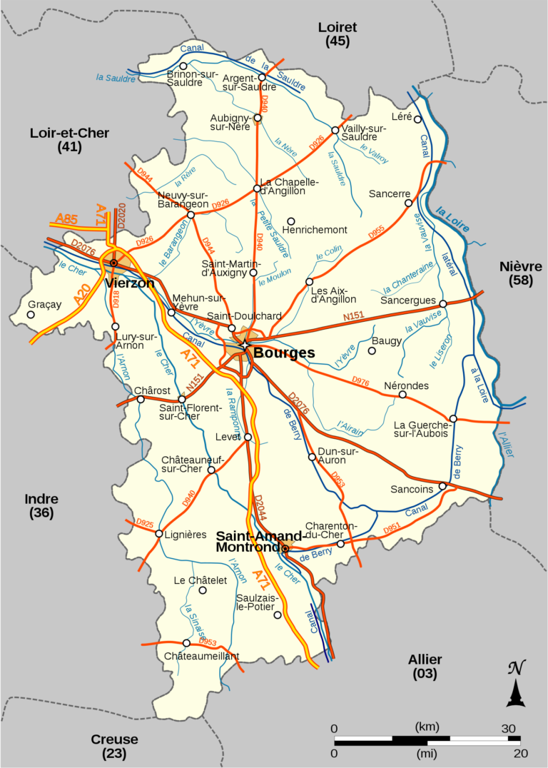 Carte routière du Cher