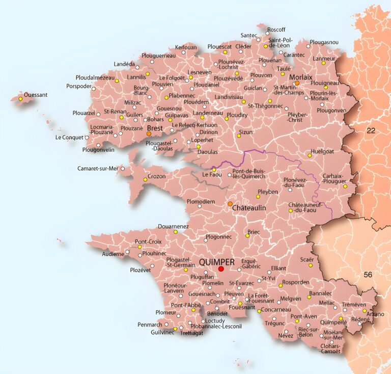 Carte des principales communes du Finistère