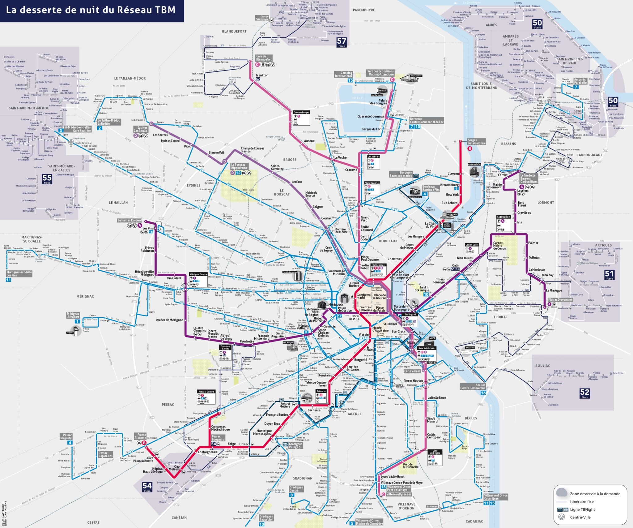 Plan des transports en commun de Bordeaux