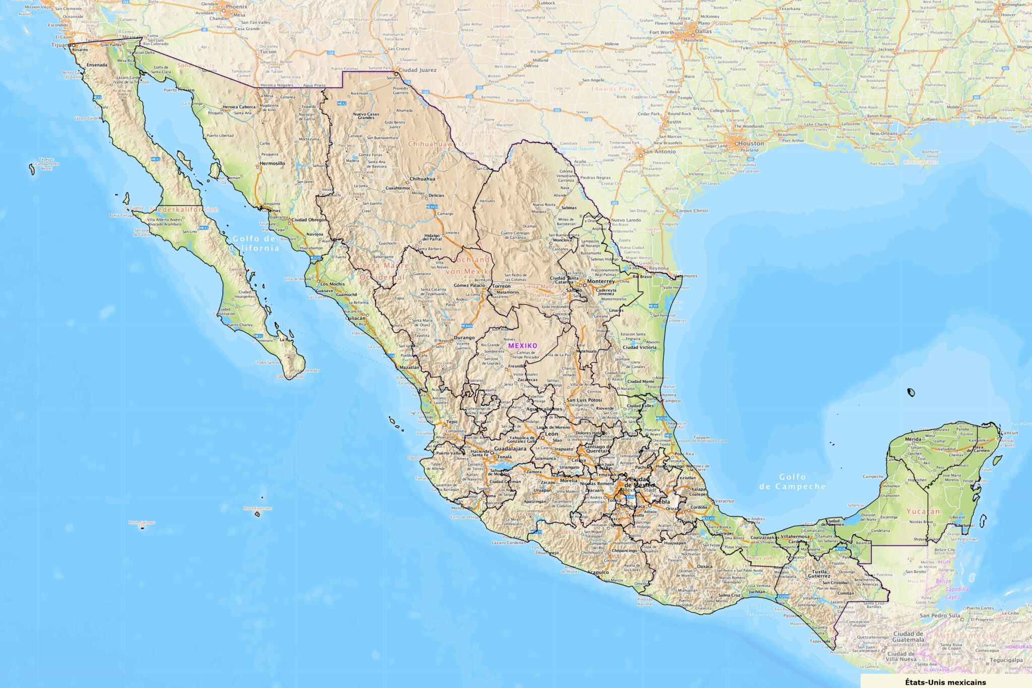Carte physique du Mexique
