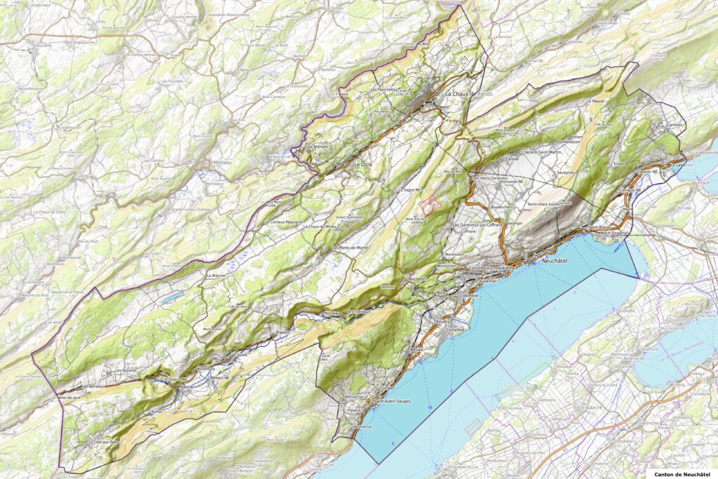 Carte du canton de Neuchâtel
