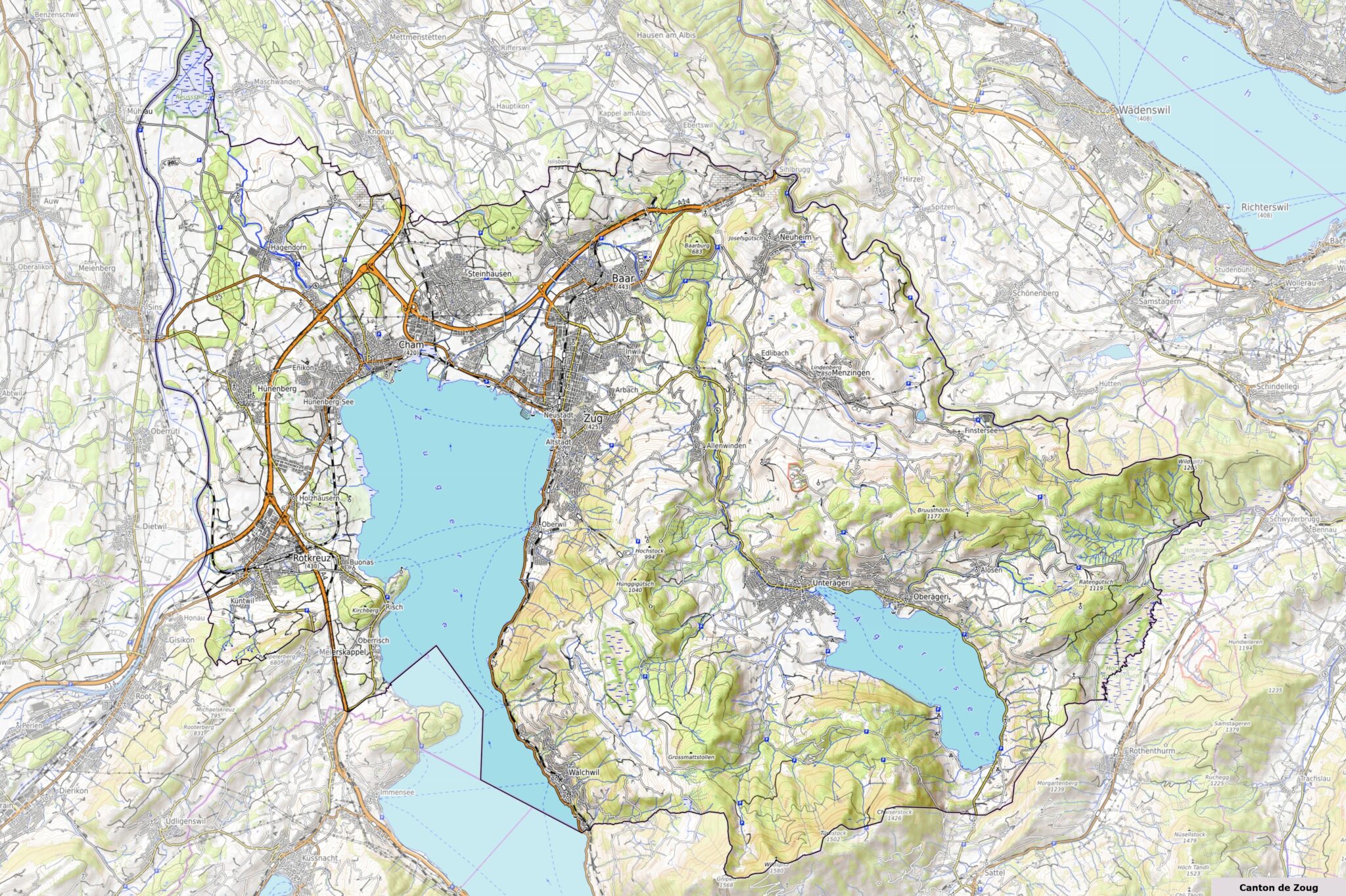 Carte du canton de Zoug