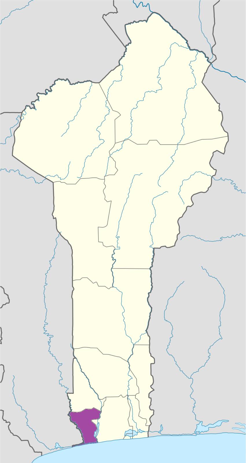 Carte du département du Mono, Bénin