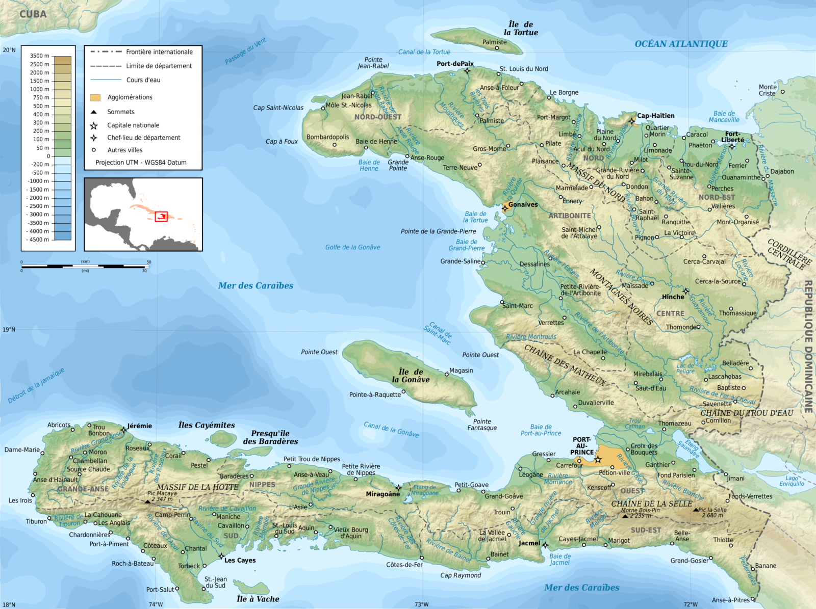 Carte physique d'Haïti