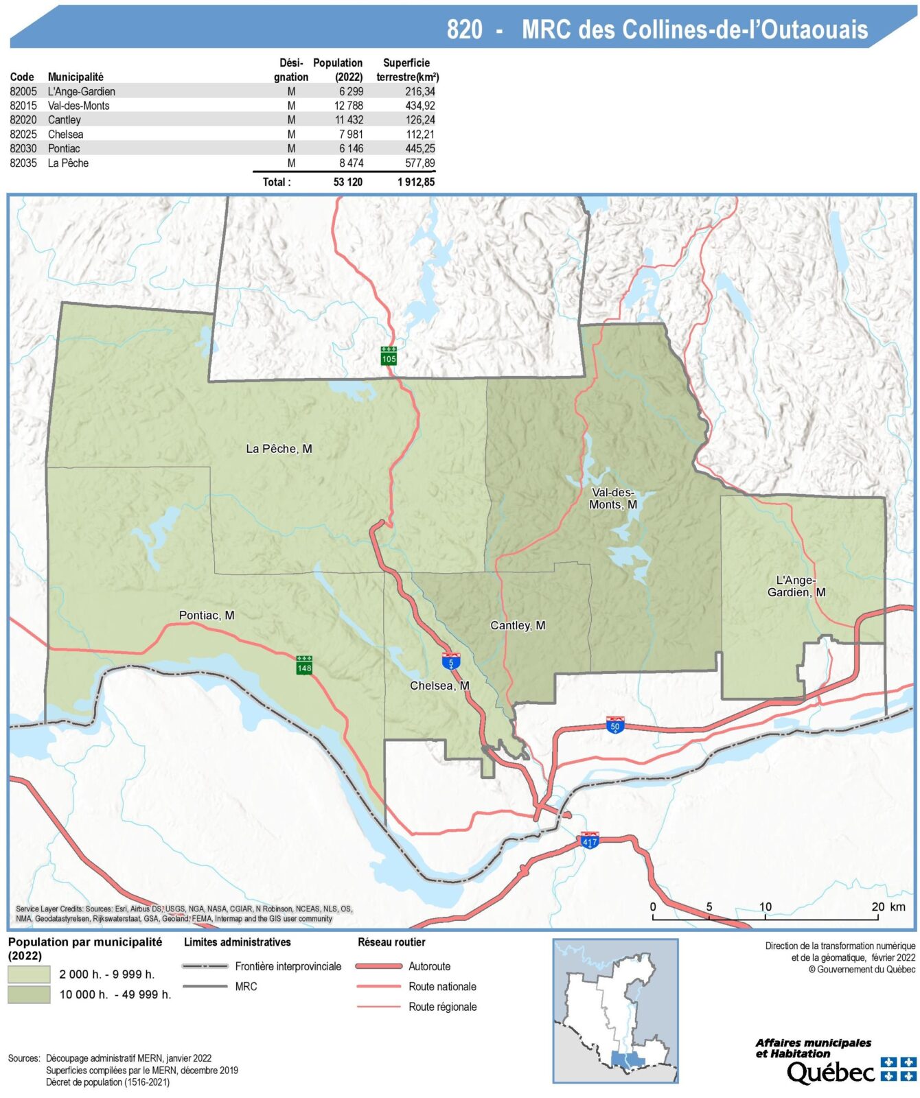 Carte de la MRC des Collines-de-l'Outaouais