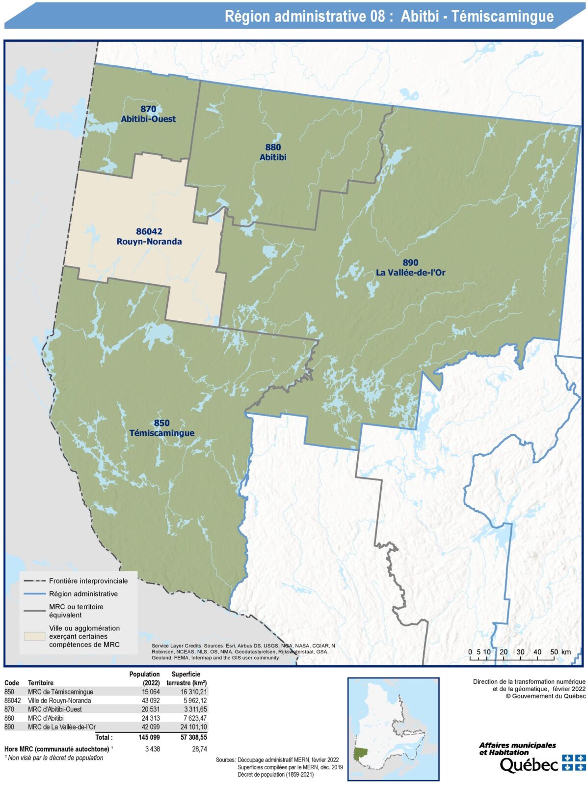 Carte de l'Abitibi-Témiscamingue