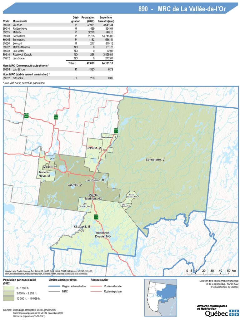 Carte de la MRC de la Vallée-de-l'Or