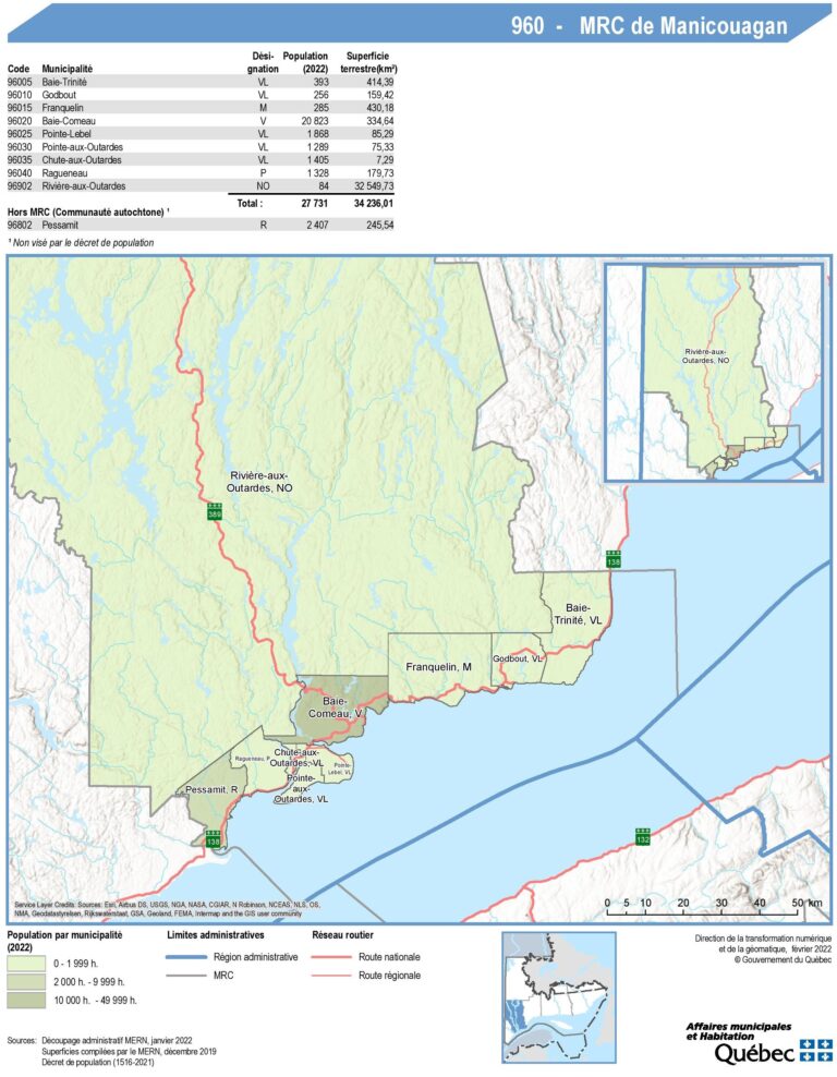 Carte de la MRC de Manicouagan
