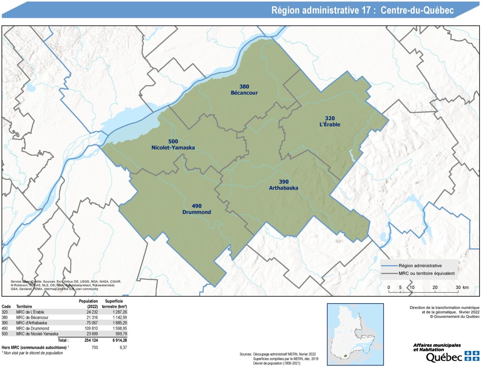 Carte du Centre-du-Québec