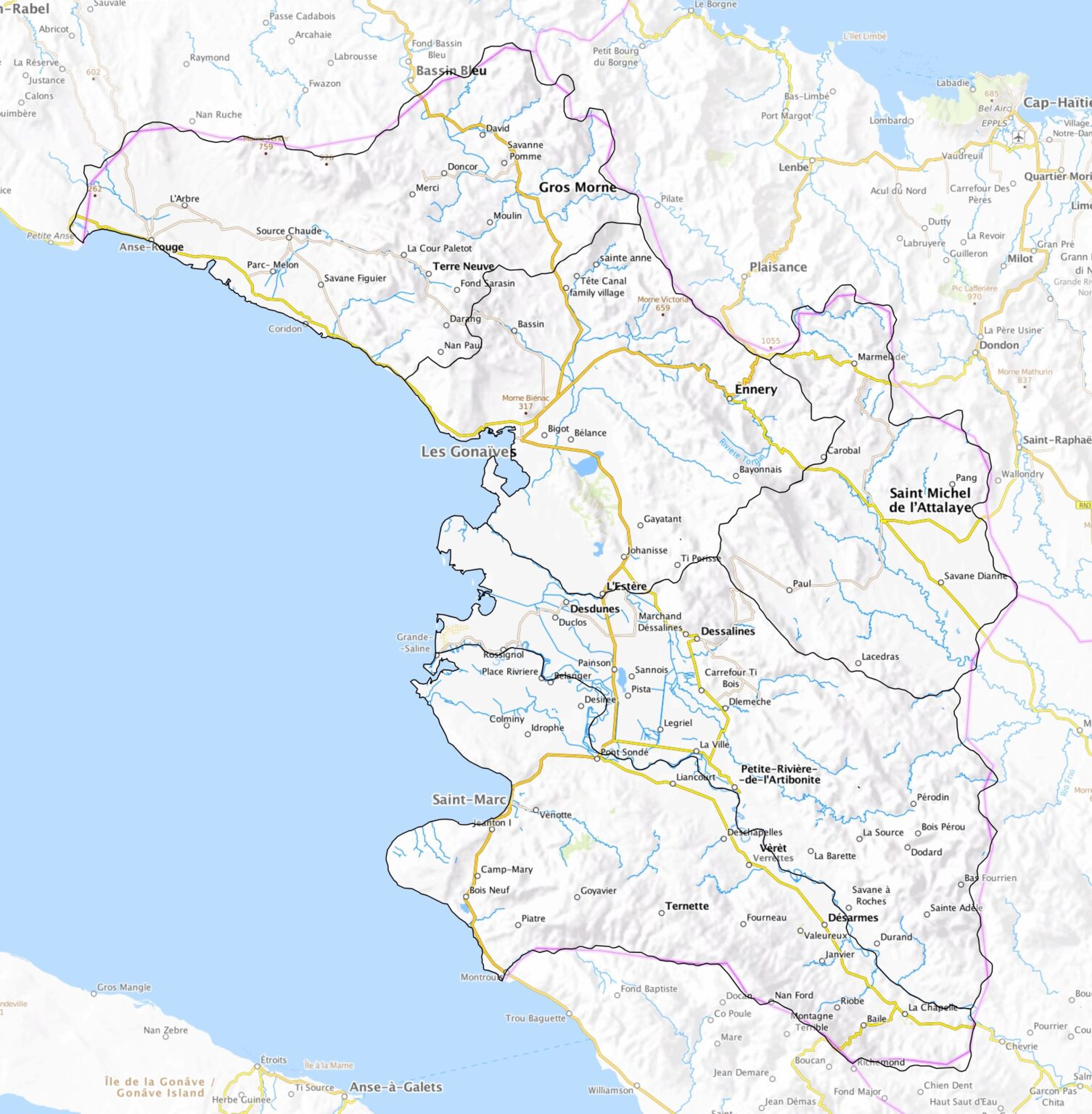 Carte du département de l'Artibonite