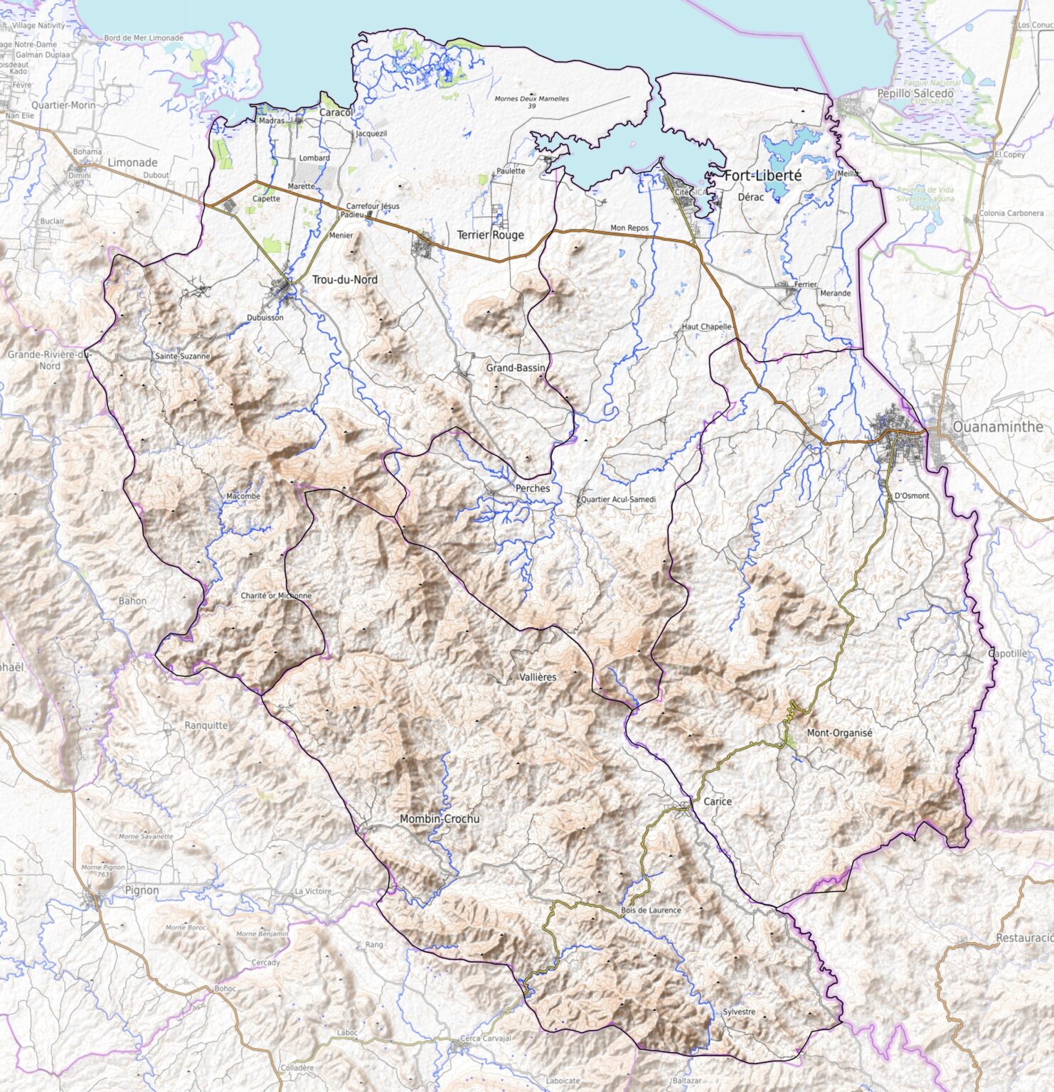 Carte du département du Nord-Est, Haïti