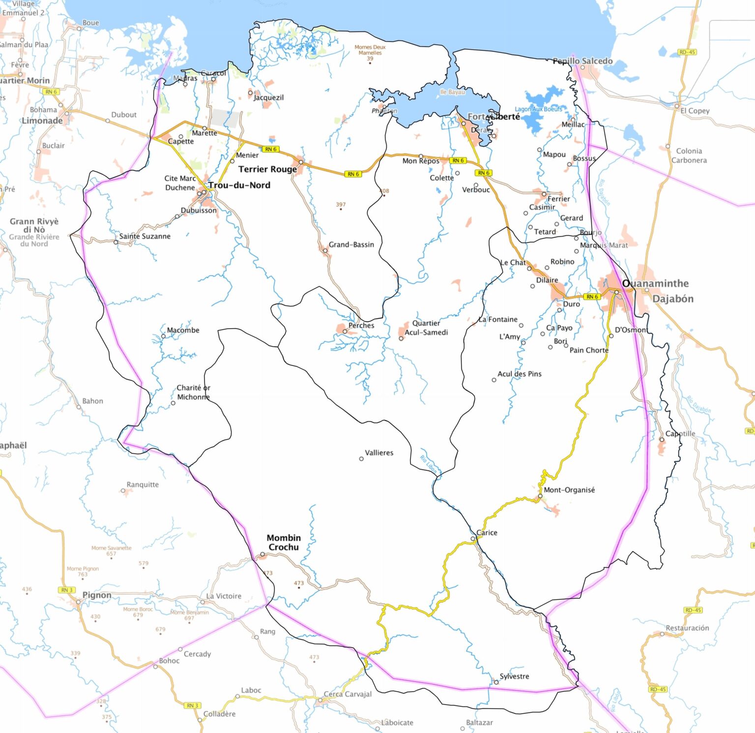 Carte du département du Nord-Est, Haïti