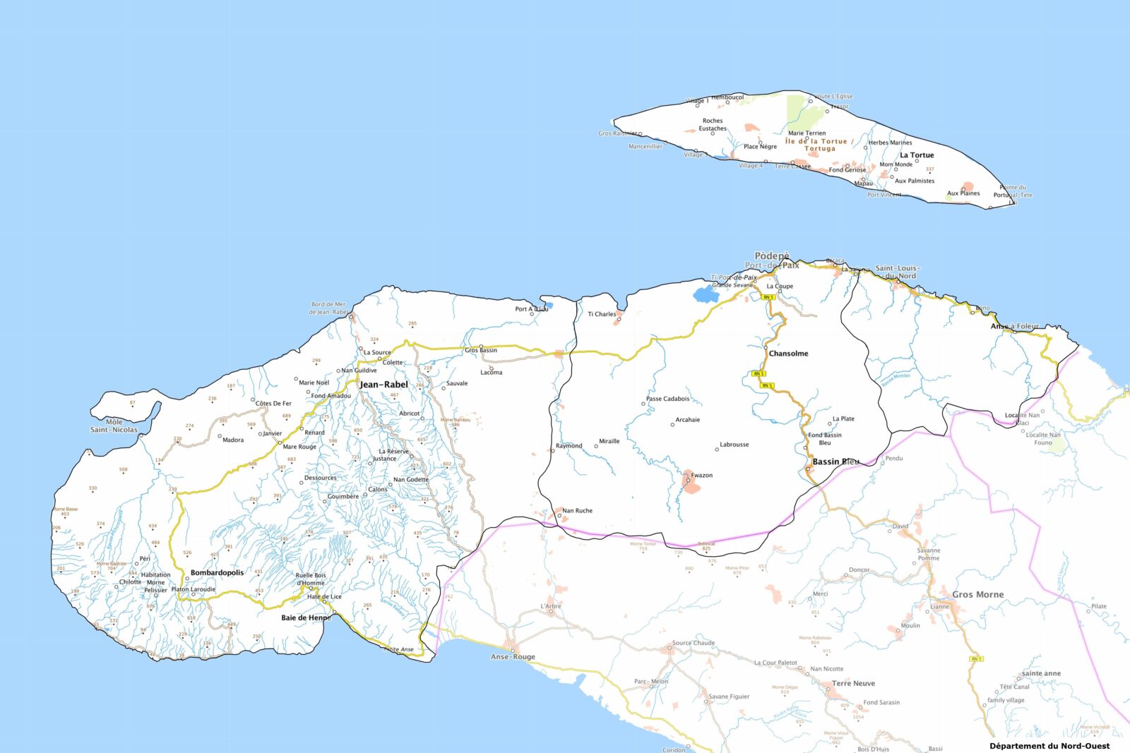 Carte du département du Nord-Ouest, Haïti