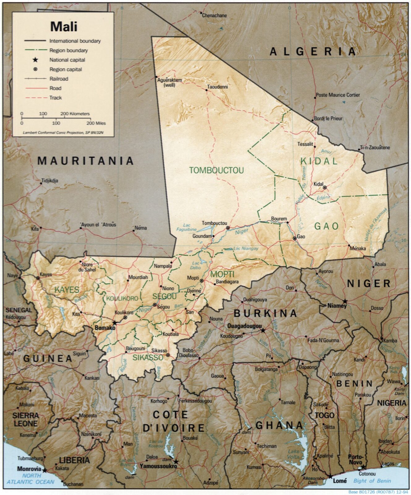 Carte physique du Mali