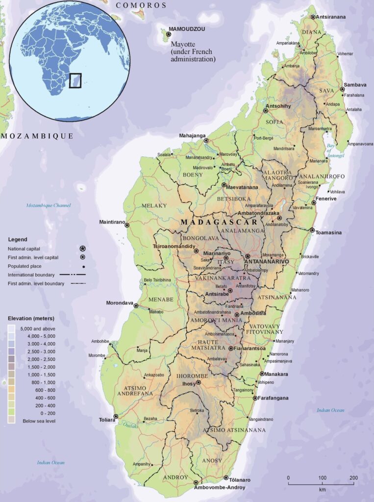 Carte physique de Madagascar