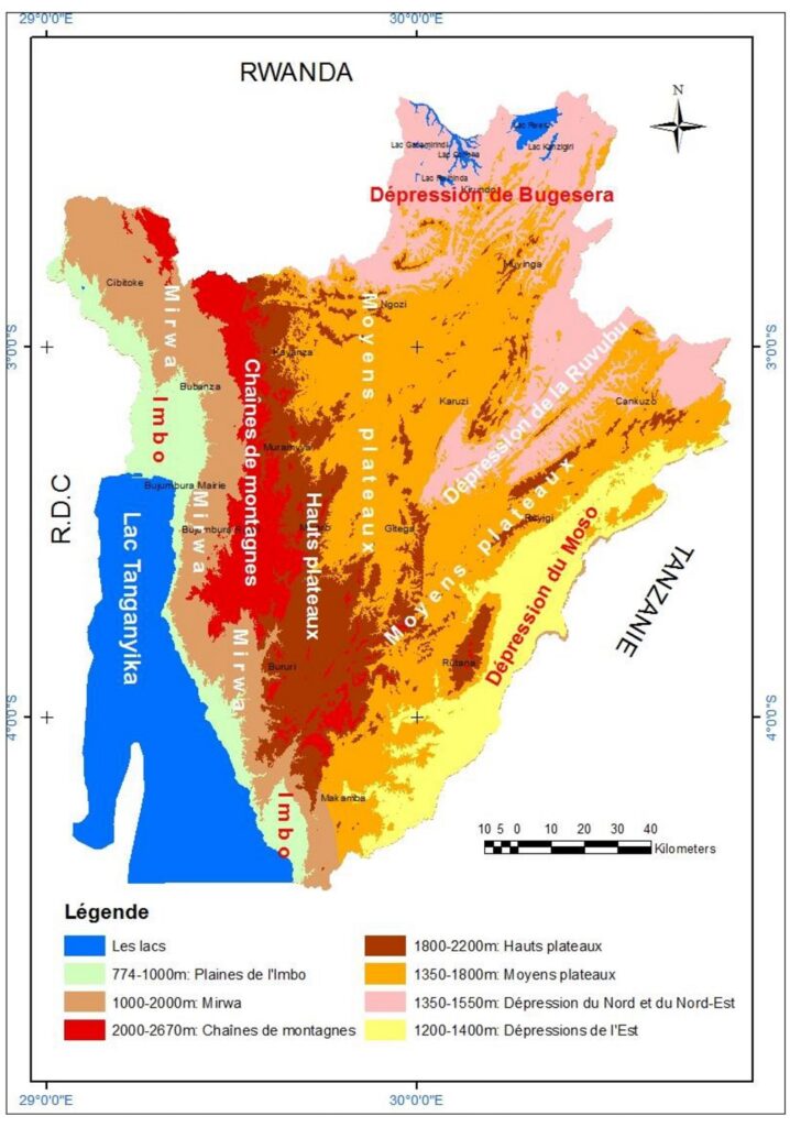 Carte physique du Burundi