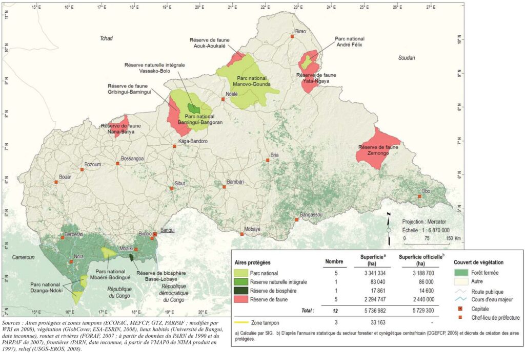 Carte physique de la République centrafricaine