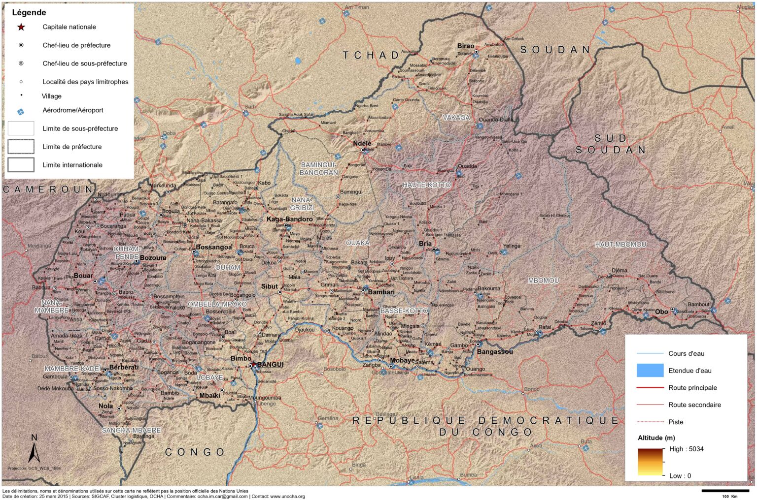 Carte physique de la République centrafricaine