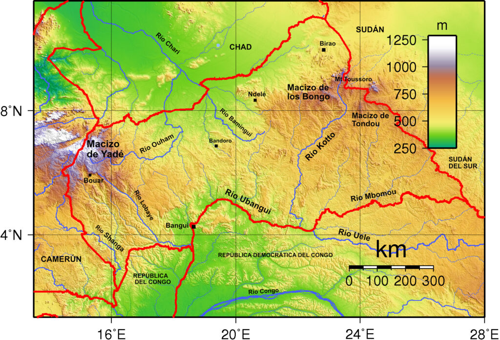 Carte physique de la République centrafricaine
