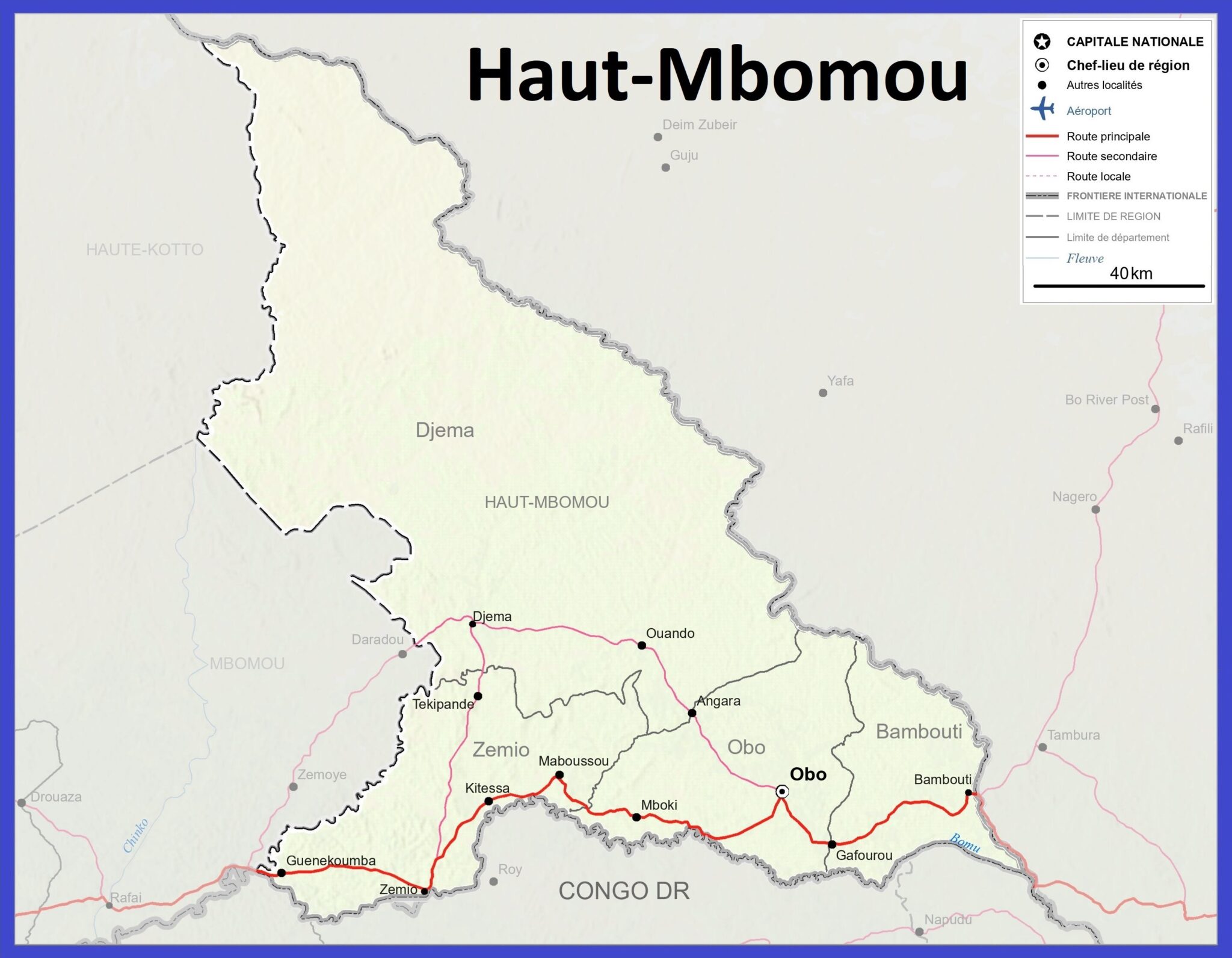 Carte de la préfecture du Haut-Mbomou