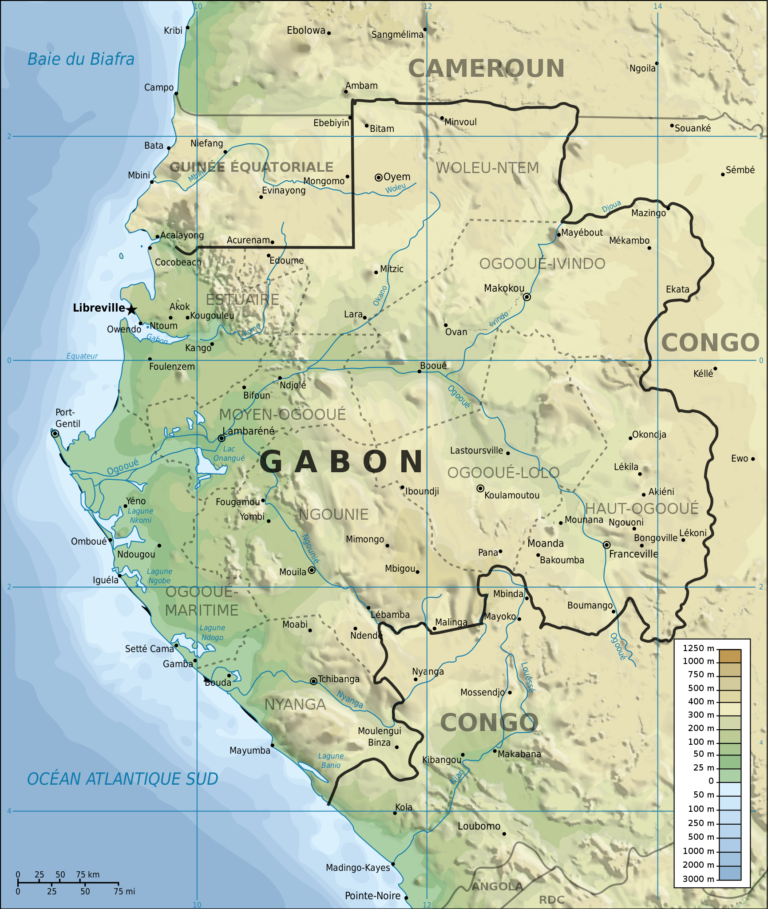 Carte physique du Gabon