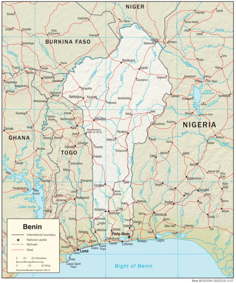 Carte physique du Bénin