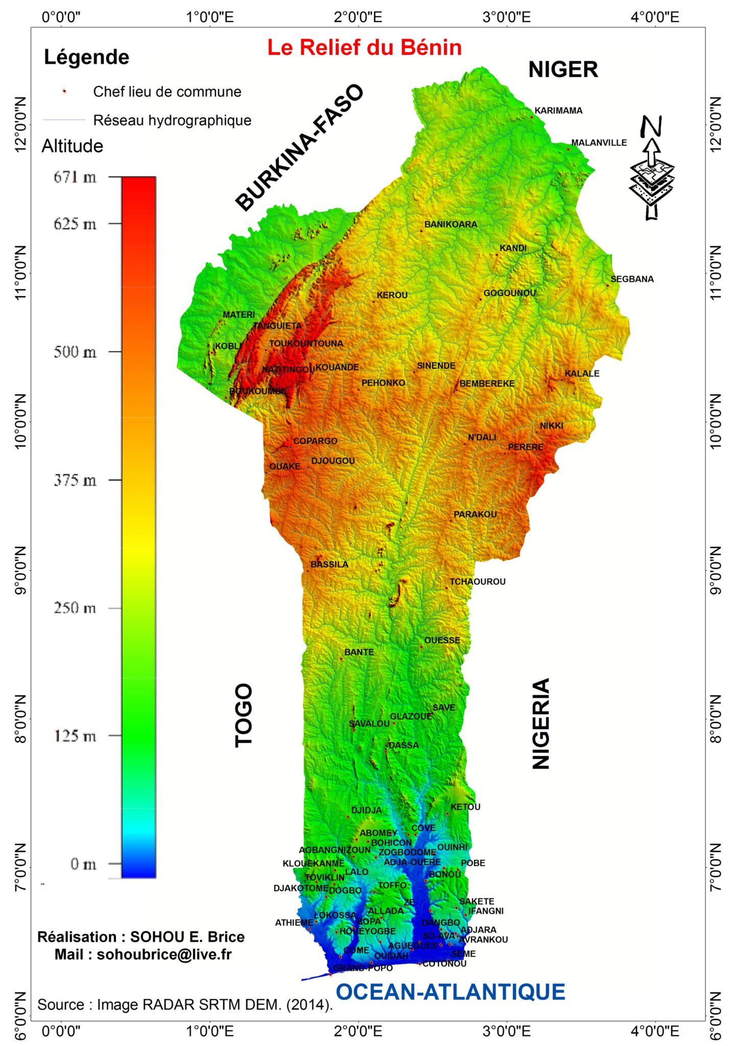 Carte physique du Bénin