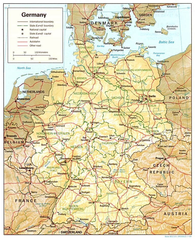 Carte physique de l'Allemagne