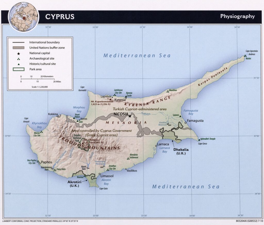 Carte physique de Chypre