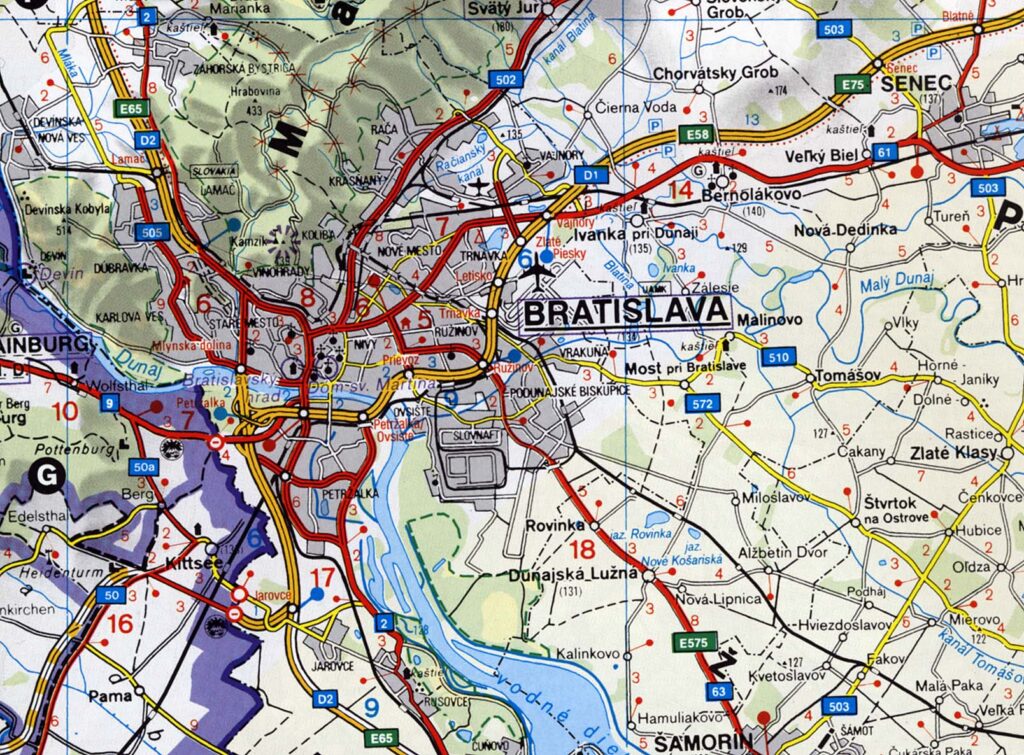 Carte de Bratislava, capitale de la Slovaquie