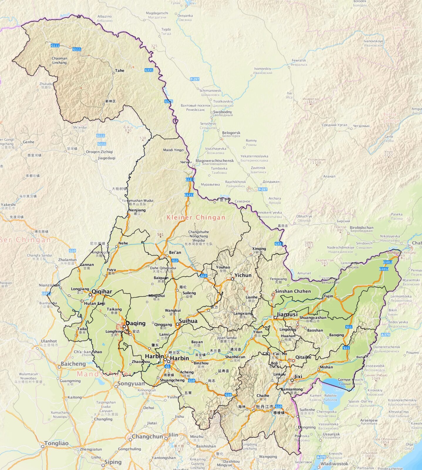 Carte de la province du Heilongjiang, Chine