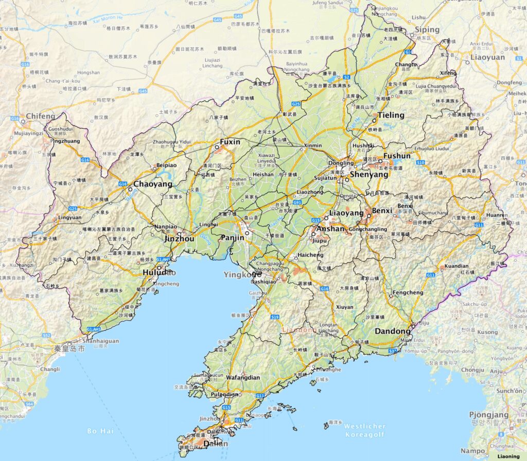 Carte de la province du Liaoning, Chine