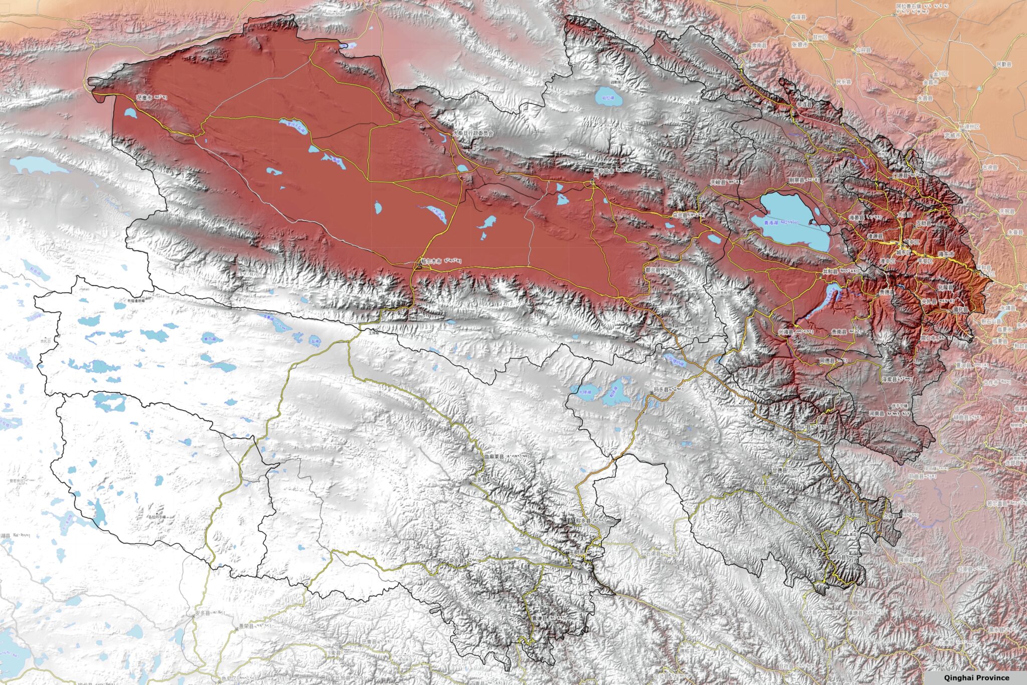 Carte de la province du Qinghai, Chine