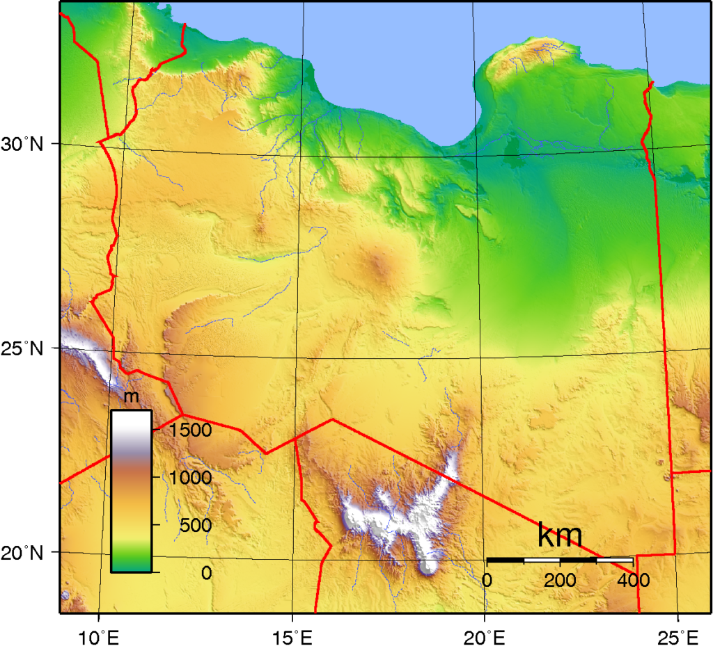 Carte physique de la Libye