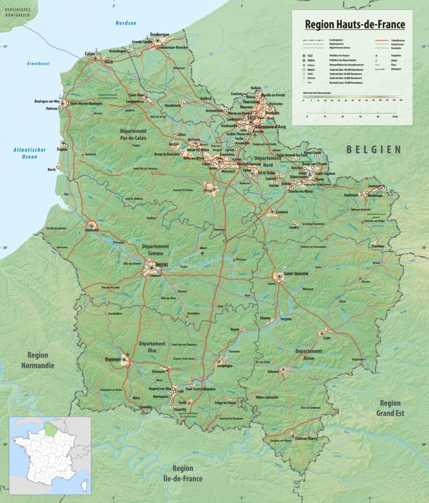 Carte physique des Hauts-de-France