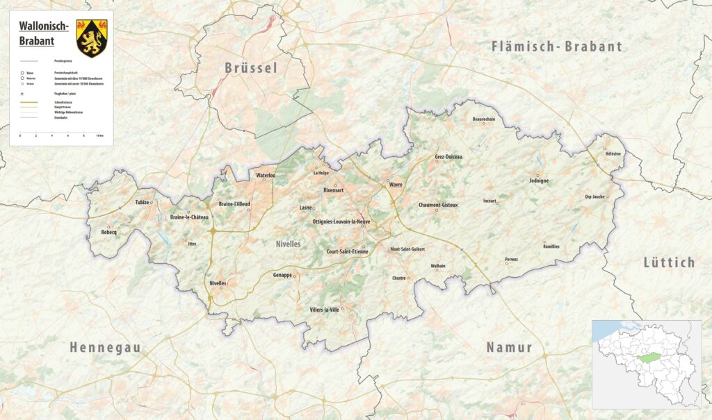 Carte physique du Brabant wallon