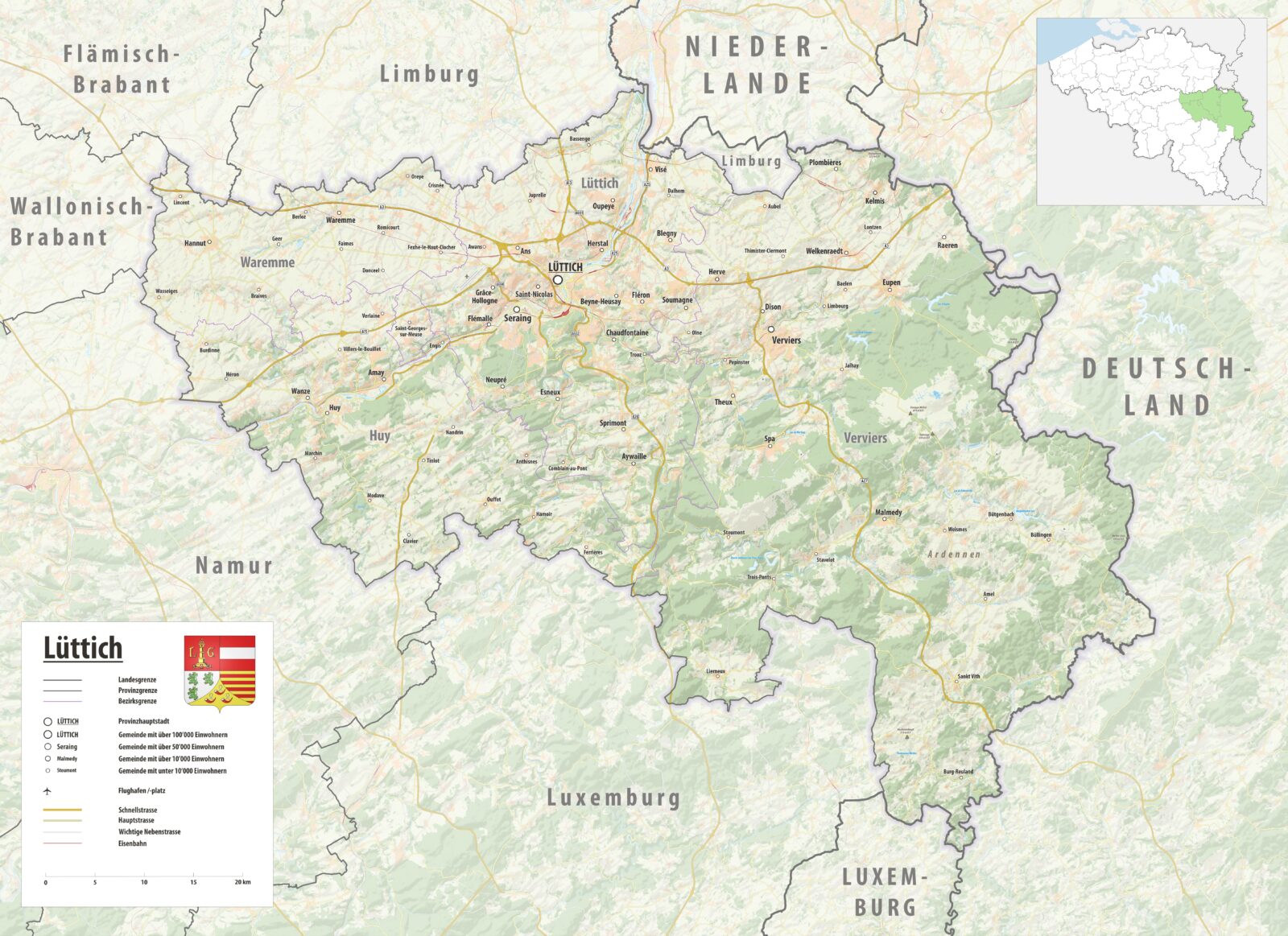 Carte physique de la province de Liège Carte physique de la province de Liège