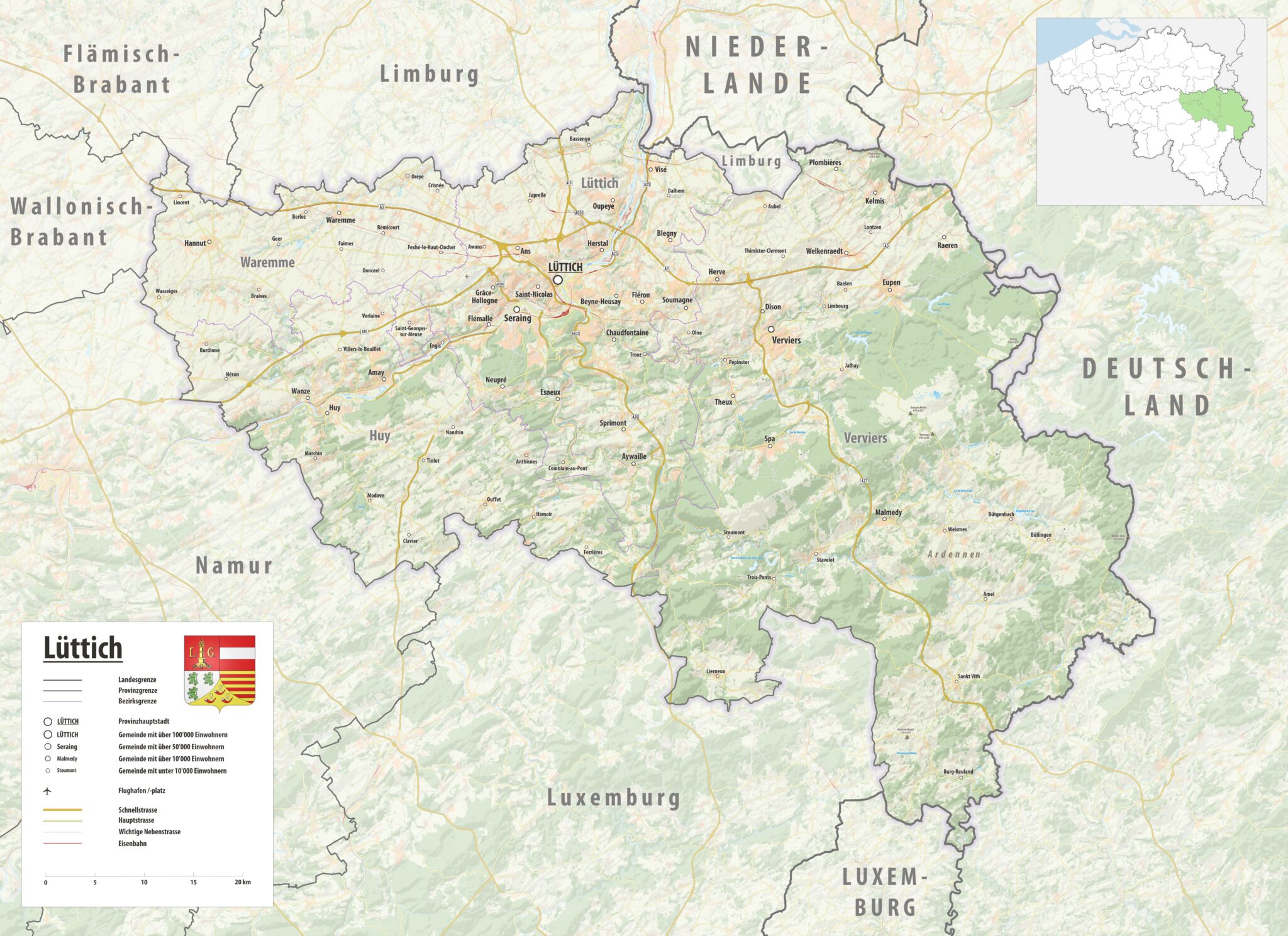 Carte physique de la province de Liège