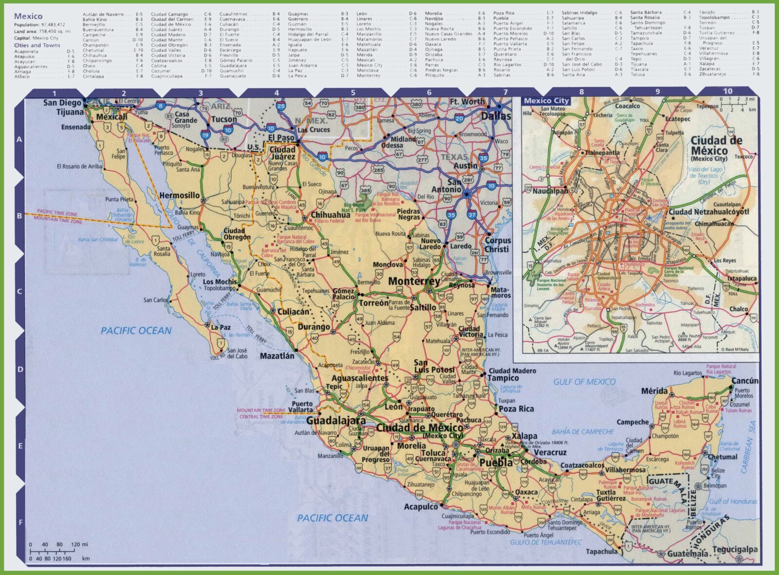 Carte routière du Mexique