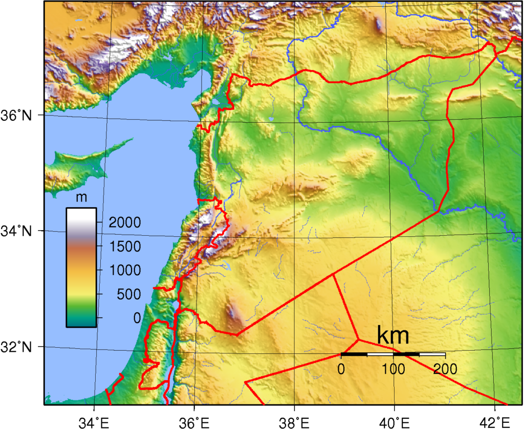 Carte physique de la Syrie
