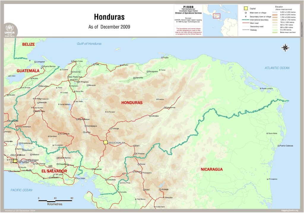 Carte physique du Honduras