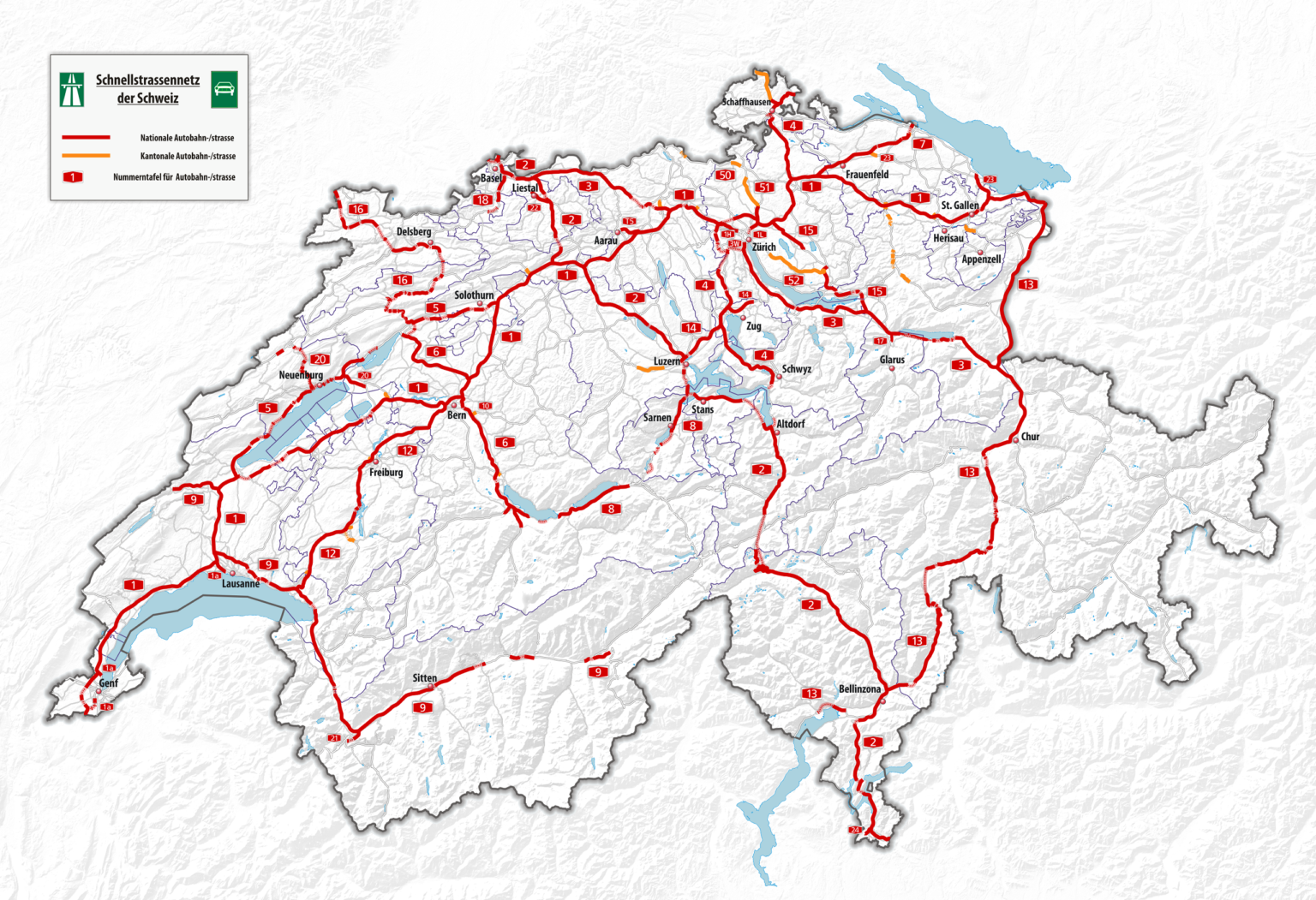 Carte routière de la Suisse
